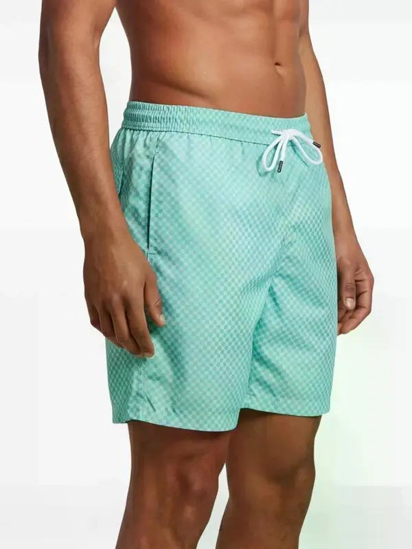 Fedeli Geometric Print Swim Shorts - Green
