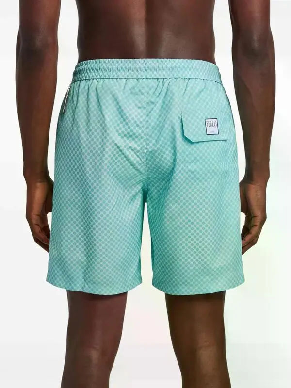 Fedeli Geometric Print Swim Shorts - Green