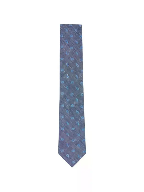 Zegna Paisley Embroidered Chambray Tie - Blue