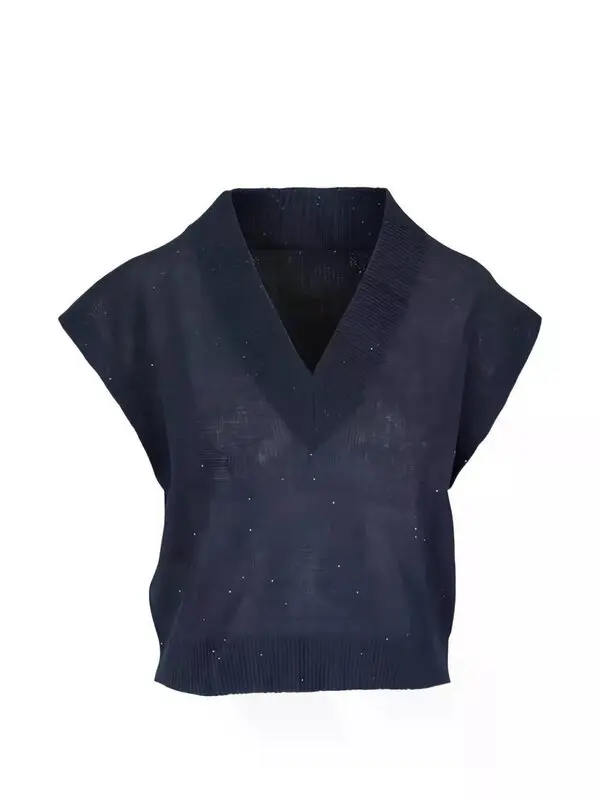 Brunello Cucinelli Sequin-embellished V-neck Sleeveless Sweater