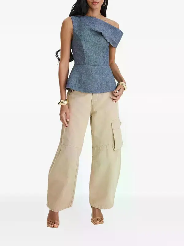 MOOS STUDIO Off-shoulder Peplum Top - Blue