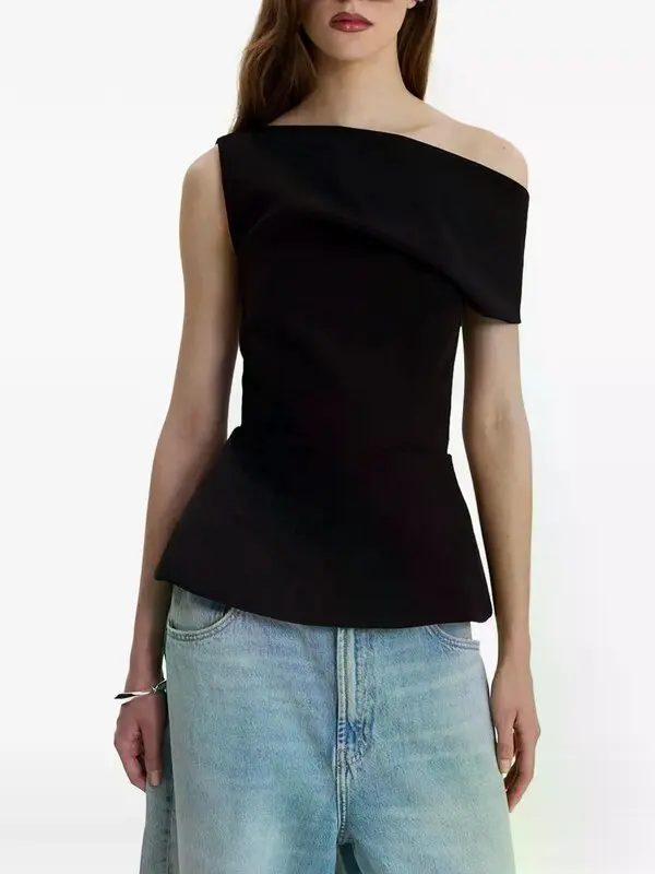 MOOS STUDIO Asymmetric Neck Off-shoulder Peplum Top