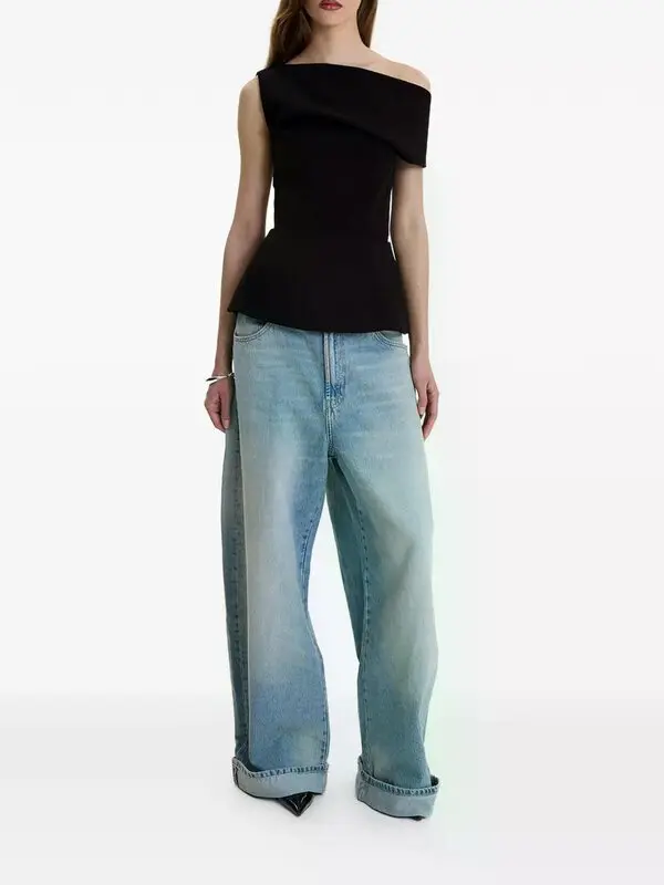 MOOS STUDIO Asymmetric Neck Off-shoulder Peplum Top