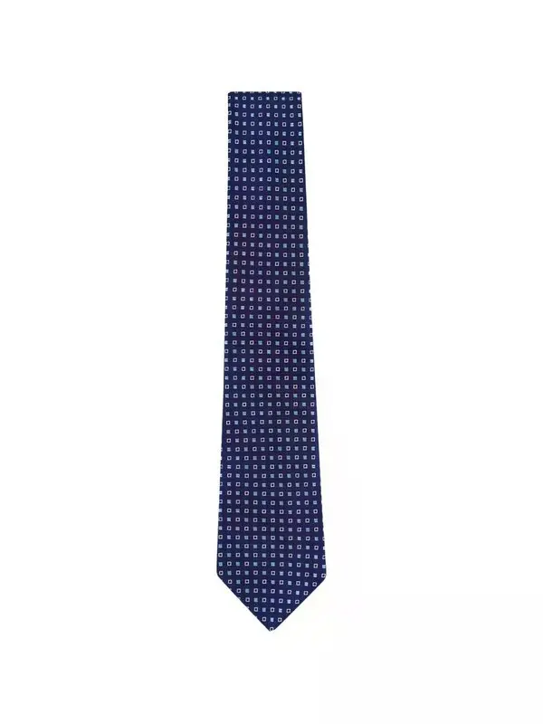 Kiton Silk Geometric Pattern Tie - Blue