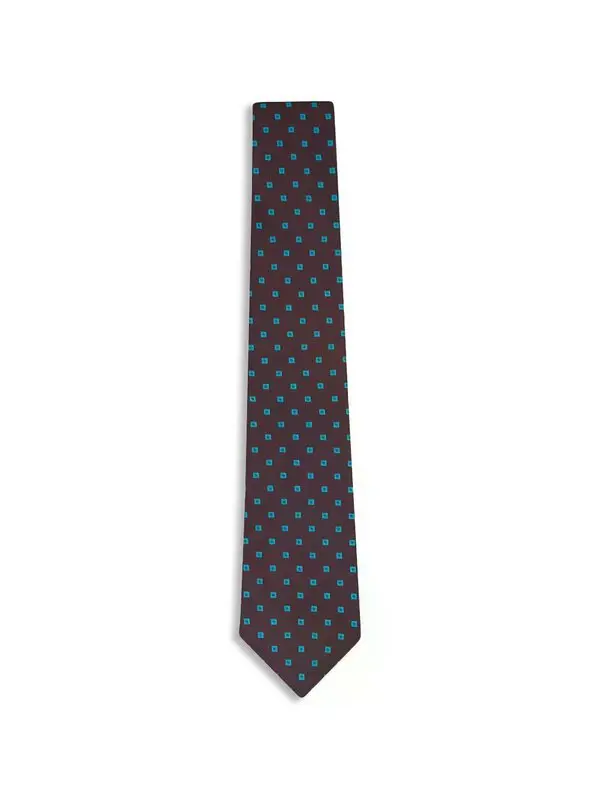 Kiton Silk Geometric Pattern Neck Tie - Brown