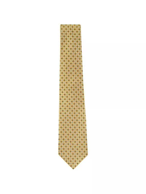 Kiton Silk Geometric Pattern Neck Tie - Yellow