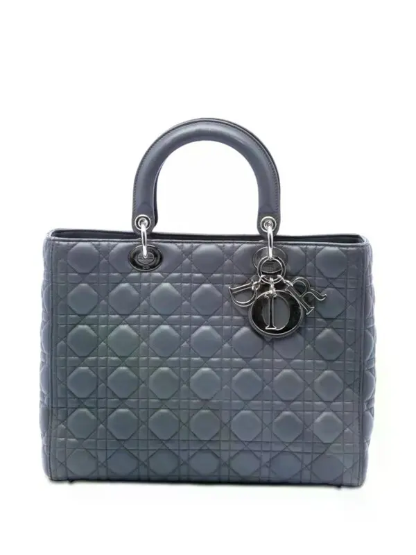 Dior Lady Lambskin Cannage Satchel - Grey