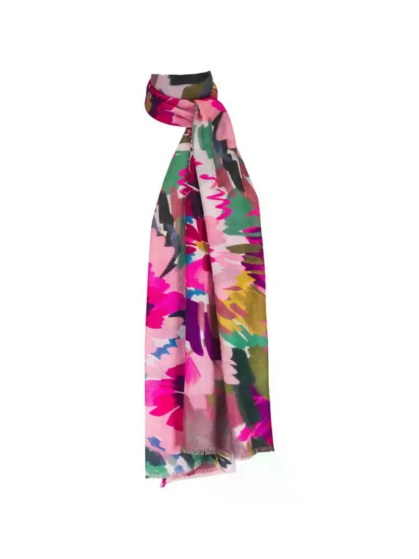 Kinross Cashmere Floral-print Fringed Scarf - Pink