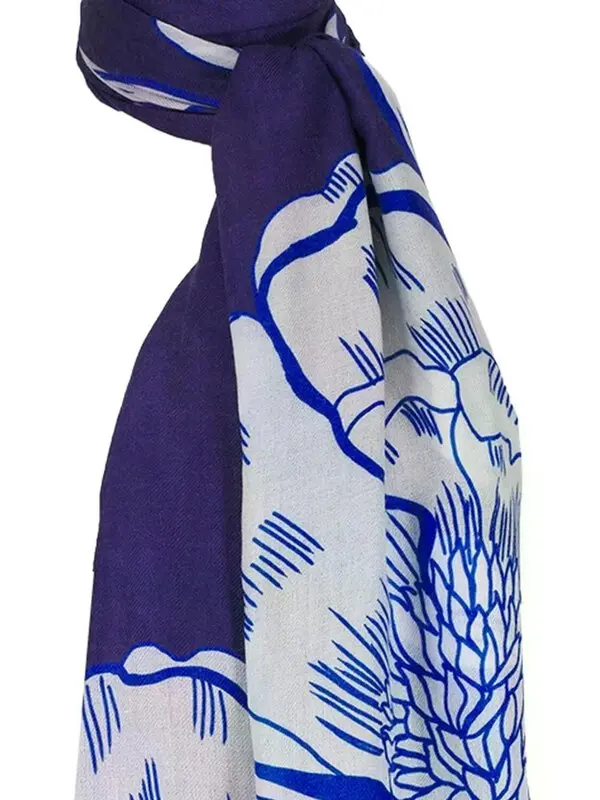 Kinross Cashmere Floral-print Fringed Scarf - Blue