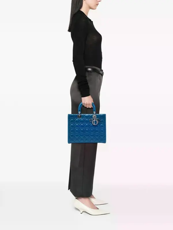 Dior Patent Cannage Lady Satchel - Blue