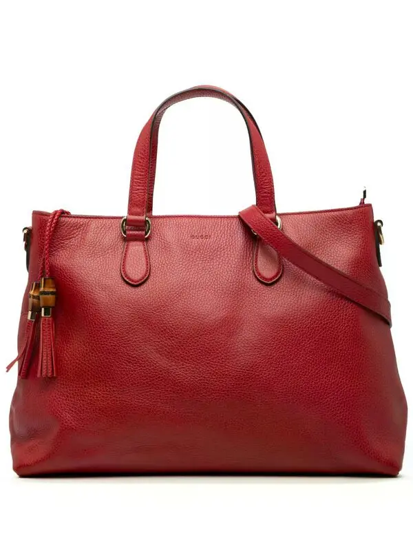 Gucci Leather Bamboo Tassel Satchel - Red