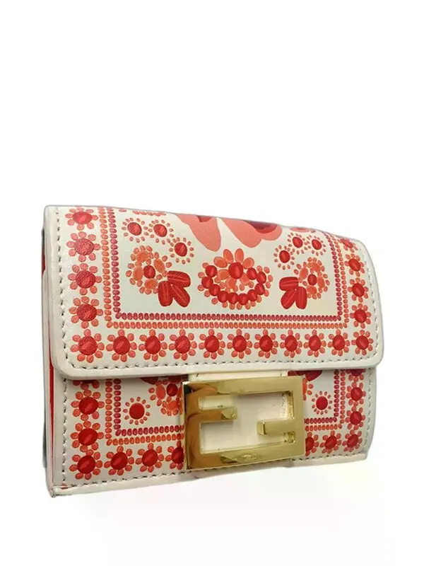 Fendi 2010-2026 Leather Coral Bandana Baguette Micro Trifold Wallet Small Wallets - Red