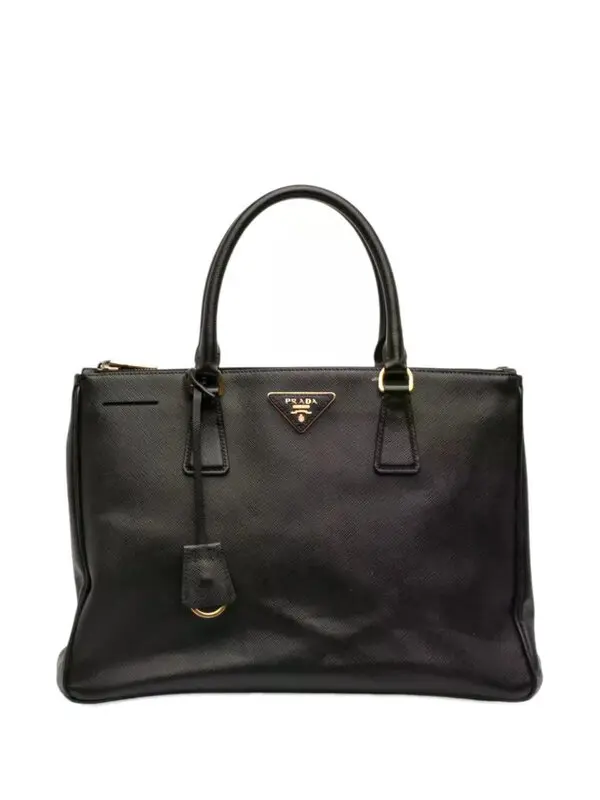 Prada 2010-2026 Medium Saffiano Lux Galleria Double Zip Satchel - Black