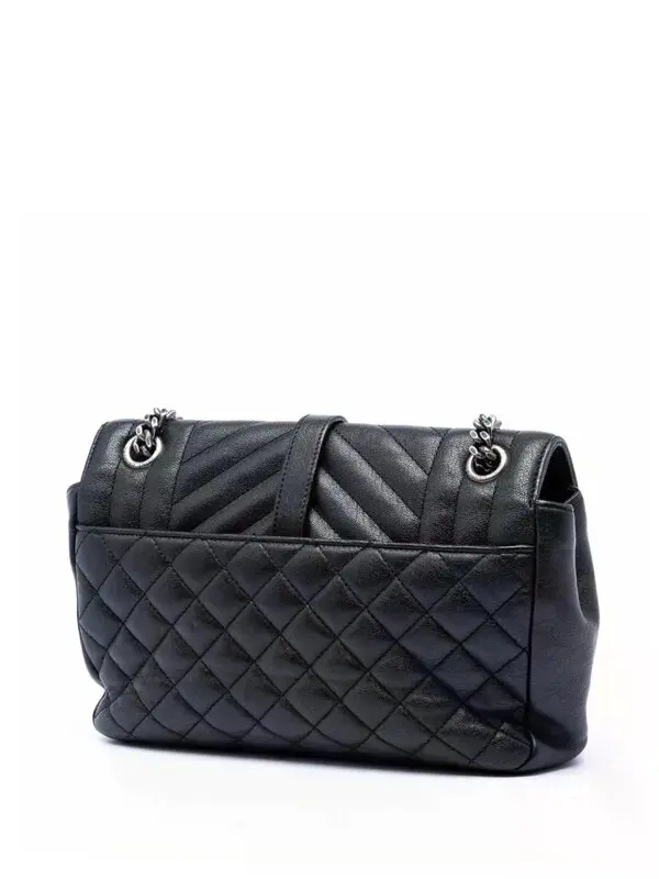 Saint Laurent Medium Sheepskin Triquilt Monogram College Bag - Black