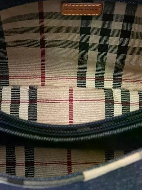 Burberry House Check Canvas Trimmed Denim Handbag