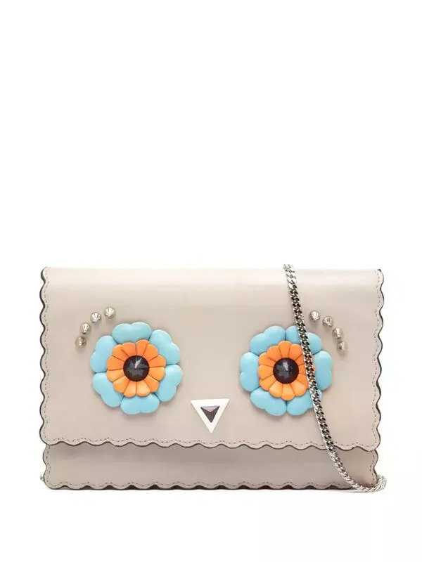 Fendi Leather Studded Monster Eyes Wallet On Chain Crossbody Bag - Brown
