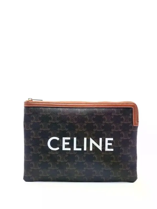 Celine Triomphe Coated Canvas Clutch Bag - Brown