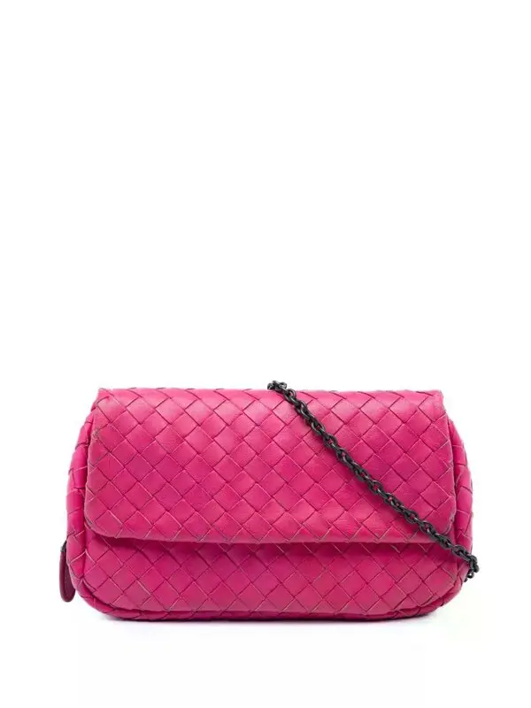 Bottega Veneta Mini Nappa Intrecciato Expandable Chain Flap Crossbody Bag - Pink