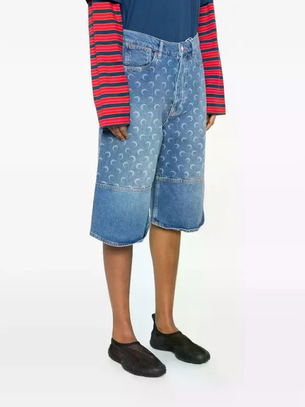 MARINE SERRE Paneled Moon Print Denim Shorts