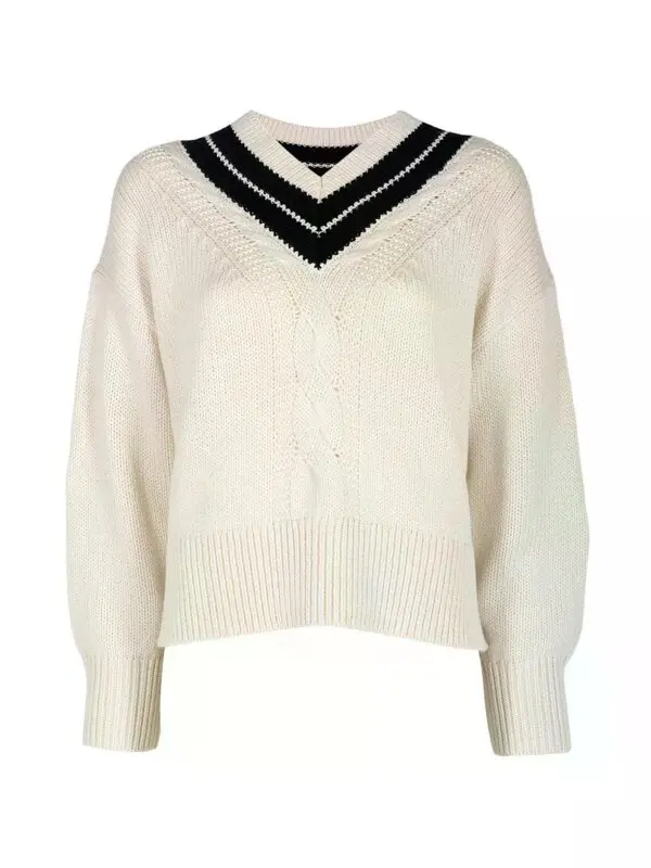 NILI LOTAN Suneel Cable Knit V-neck Sweater - Neutrals
