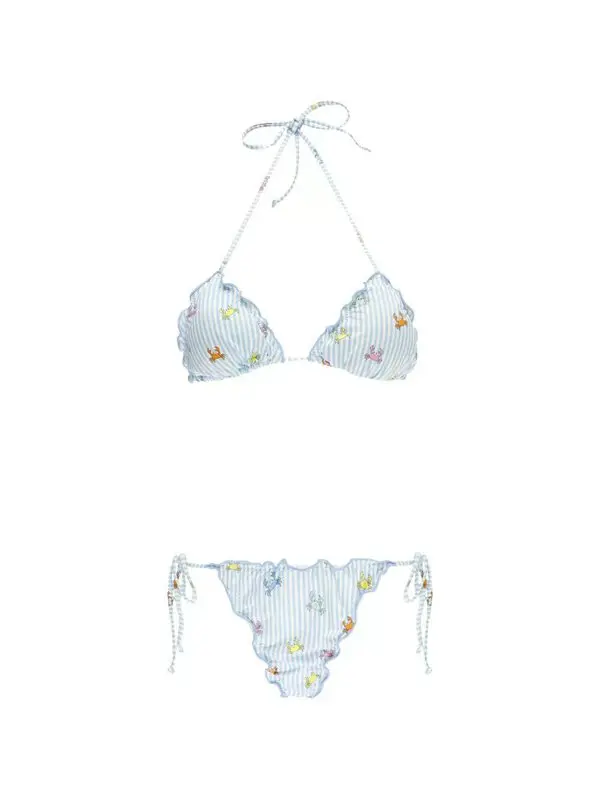 MC2 SAINT BARTH Striped Crab Print Bikini - Blue