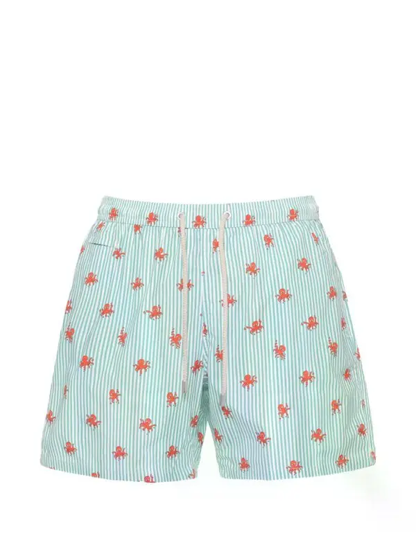 MC2 SAINT BARTH Striped Swim Shorts With Octopus Print - Blue