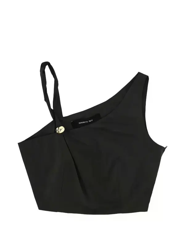 Federica Tosi Asymmetric Neck Sleeveless Cropped Blouse - Black