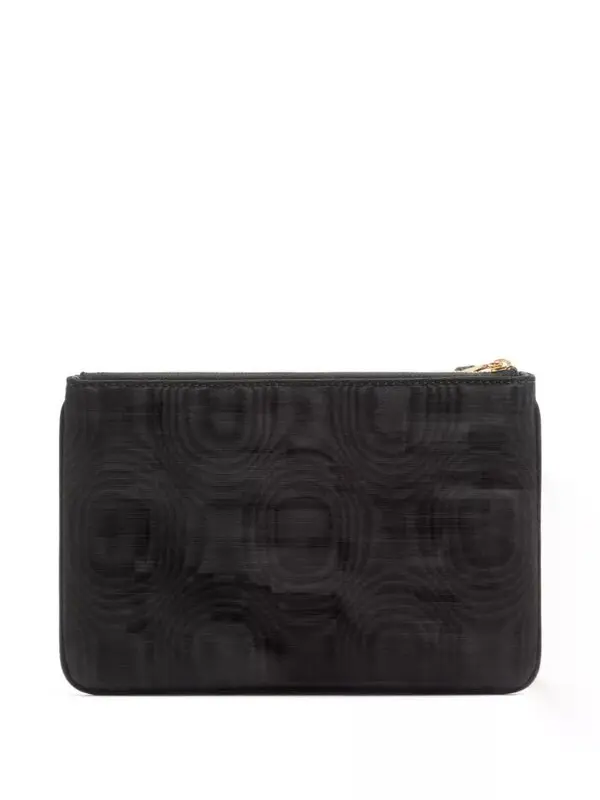 Valentino Garavani Vlogo Signature Clutch In Moiré Fabric With Jewel Logo - Black