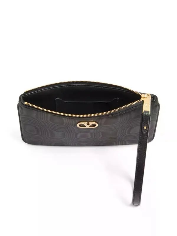 Valentino Garavani Vlogo Signature Clutch In Moiré Fabric With Jewel Logo - Black