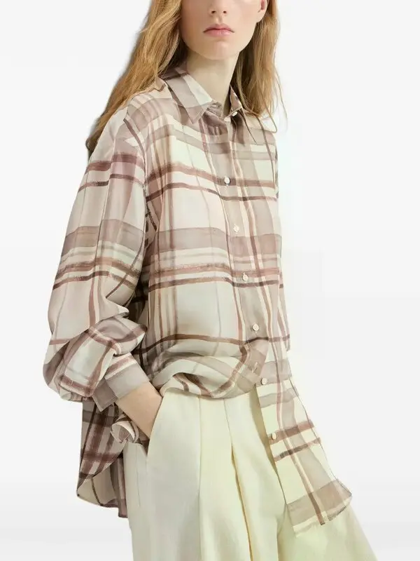 Brunello Cucinelli Silk Pongée Macrocheck Print Shirt