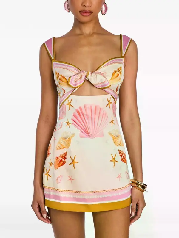 Retrofete Margarie Shell-print Silk Mini Dress - Neutrals