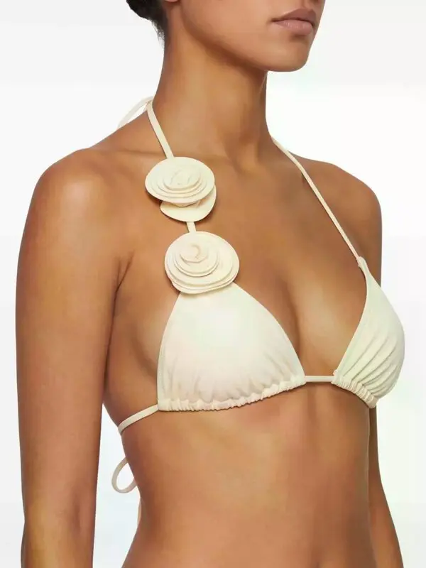 LA REVECHE Floral-appliqué Bikini Top - White