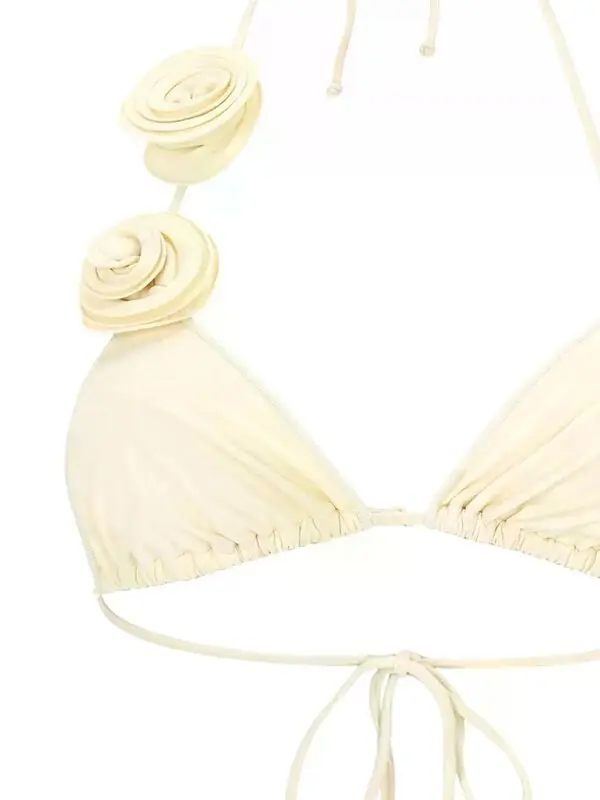 LA REVECHE Floral-appliqué Bikini Top - White
