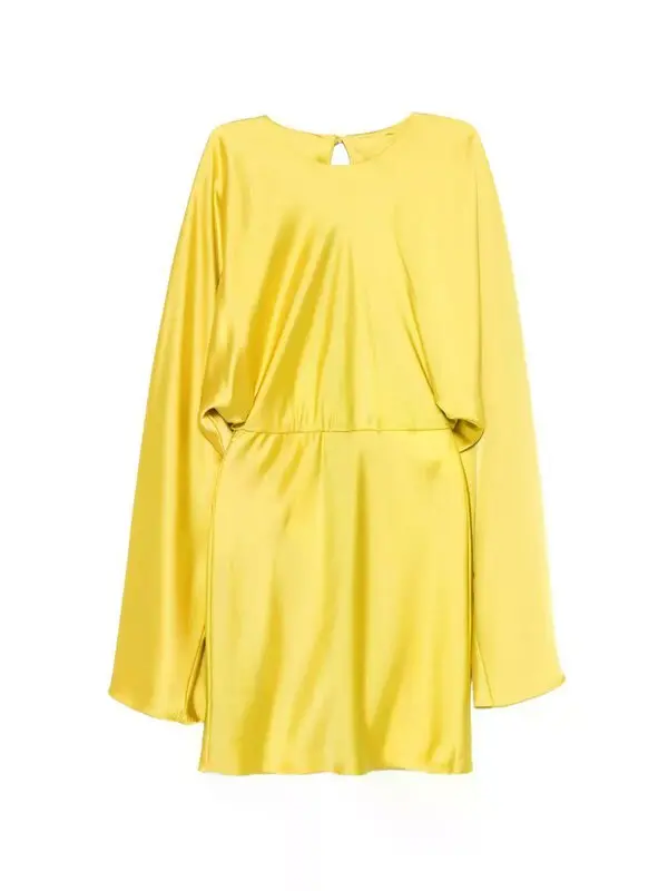 Norma Kamali Obie Cape-sleeve Dress In Satin - Yellow
