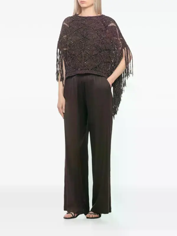 Antonelli Firenze Sequin Embellished Fringed Cropped Sweater