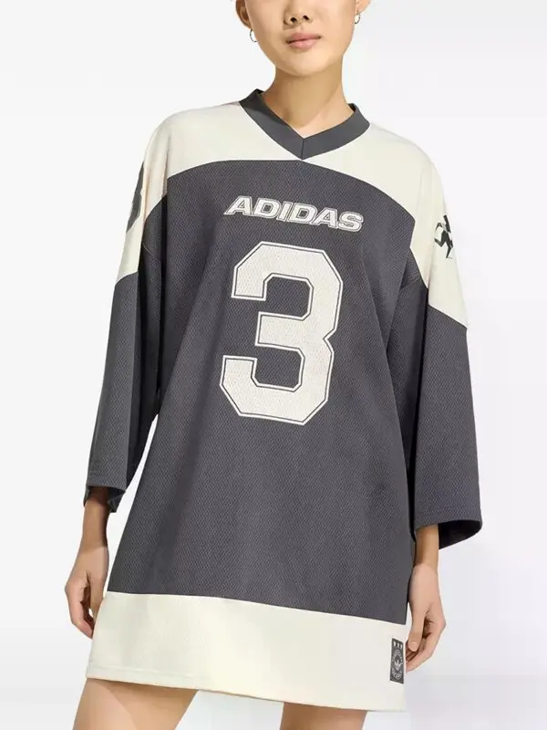 Adidas Logo Print V-neck T-shirt Mini Dress - Grey