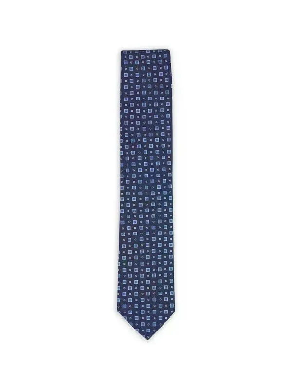Eton Geometric Print Silk Tie - Blue