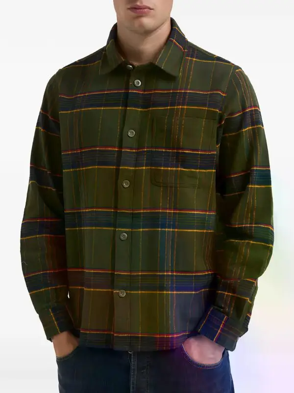 LES DEUX Check-pattern Chest-pocket Shirt - Green