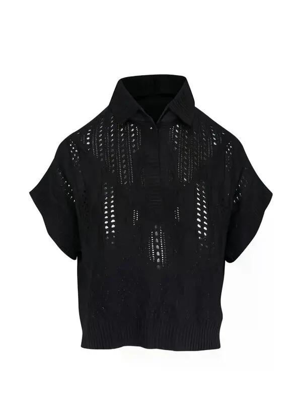 D.exterior Short-sleeve Pointelle Knit Sweater - Black