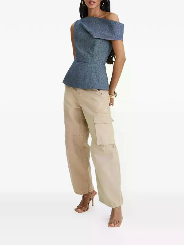 MOOS STUDIO Off-shoulder Peplum Top - Blue
