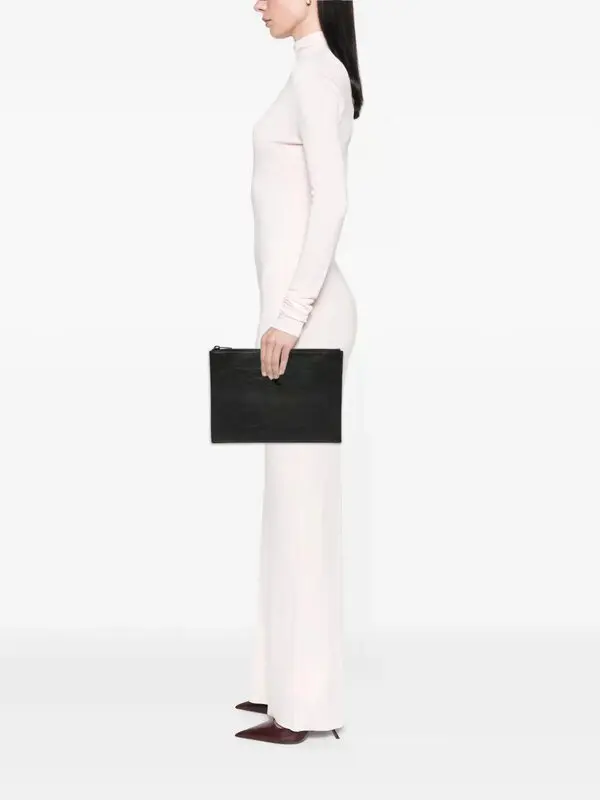 Saint Laurent Croc Embossed Leather Monogram Document Holder Clutch