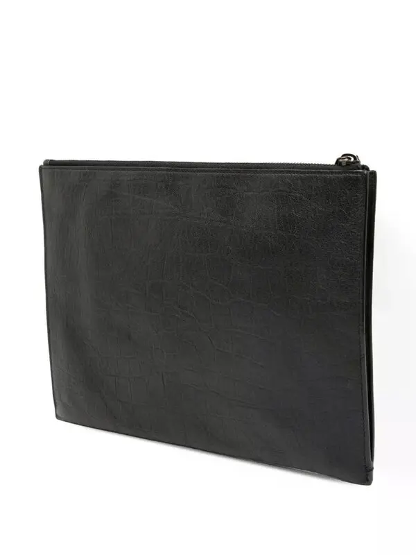 Saint Laurent Croc Embossed Leather Monogram Document Holder Clutch
