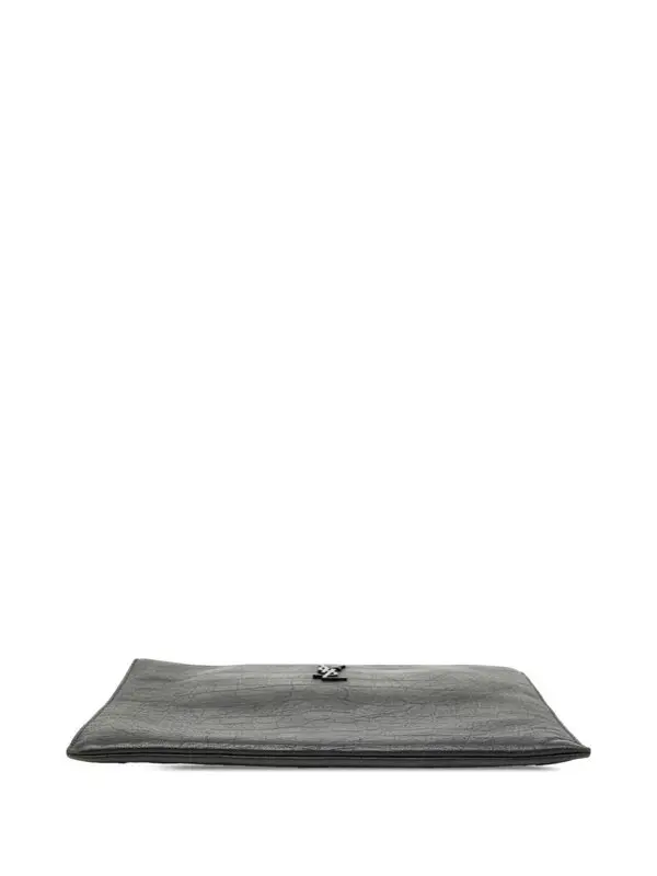 Saint Laurent Croc Embossed Leather Monogram Document Holder Clutch