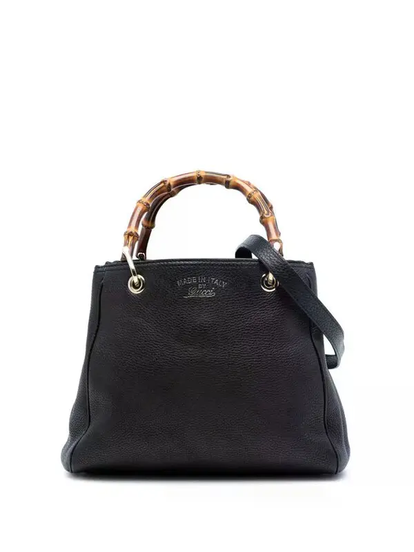 Gucci Small Calfskin Bamboo Shopper Satchel - Black
