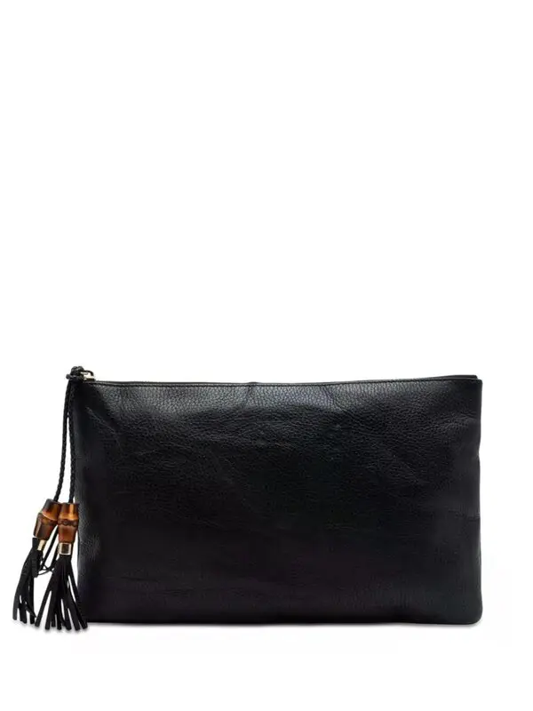 Gucci Calfskin Bamboo Tassel Clutch Bag - Black