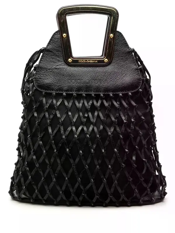 Dolce & Gabbana Woven Leather Net Handle Bag - Black