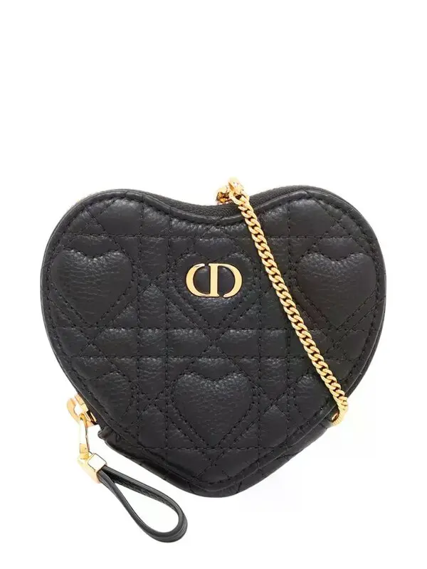Dior 2021-2026 Dioramour Calfskin Cannage Caro Heart Pouch With Chain Crossbody Bag - Black