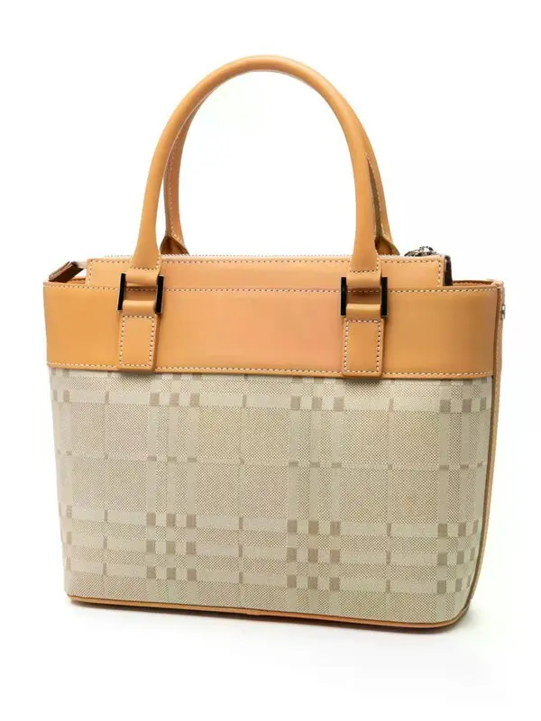 Burberry Tonal Check Canvas Handbag With Leather Trim