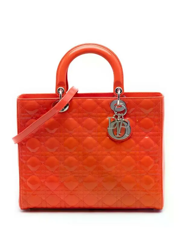 Dior Patent Cannage Lady Satchel - Orange