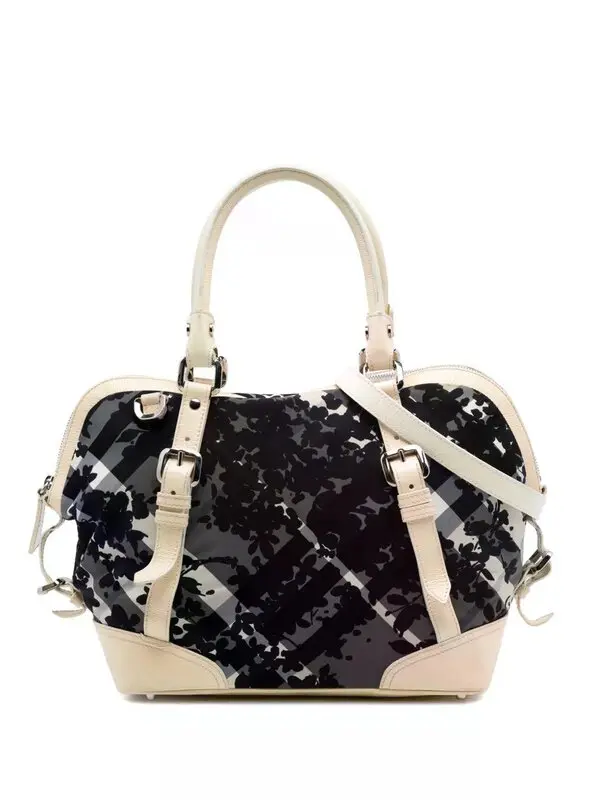 Burberry Floral Beat Check Nylon And Patent Foley Satchel - Grey